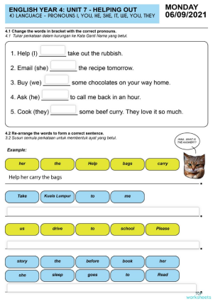 ENG YEAR 4: UNIT 7 - HELPING OUT - PRONOUNS EXCERCISE (2). Interactive ...