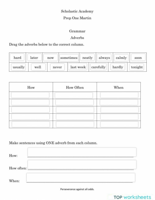 Grammar Adverbs adverb. Interactive worksheet | TopWorksheets