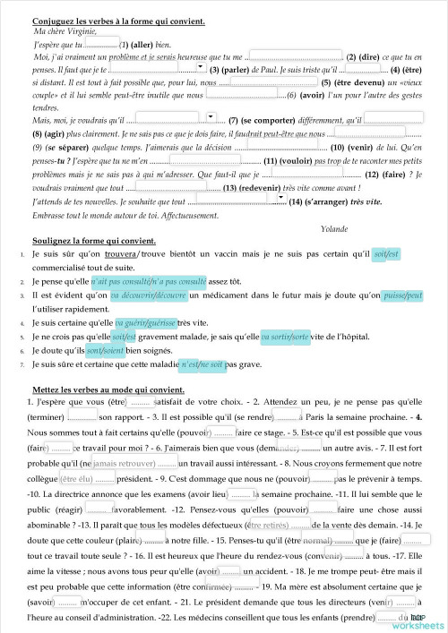 Subjonctif présent - indicatif. Fiche interactive | TopWorksheets