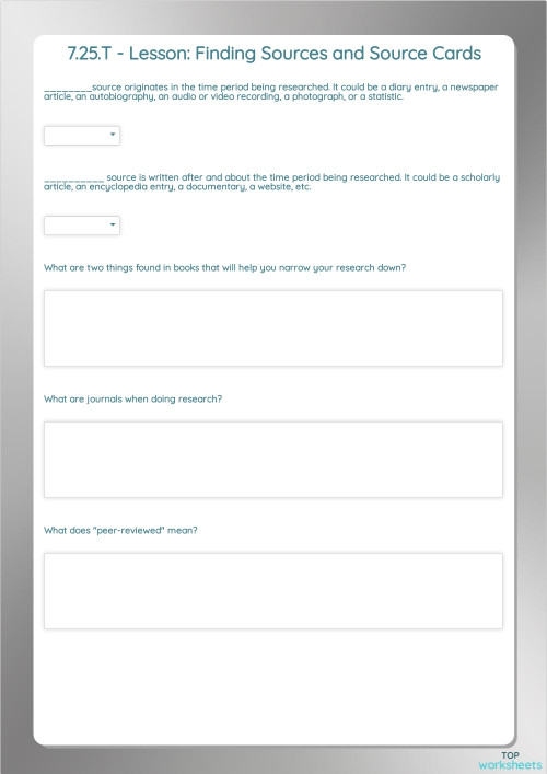 7.25.T - Lesson: Finding Sources and Source Cards. Interactive ...