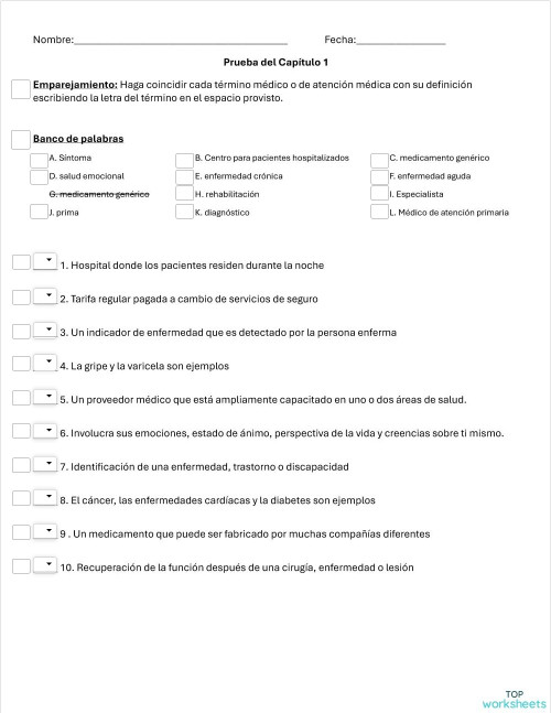 Health Chapter 1 Quiz. Interactive worksheet | TopWorksheets