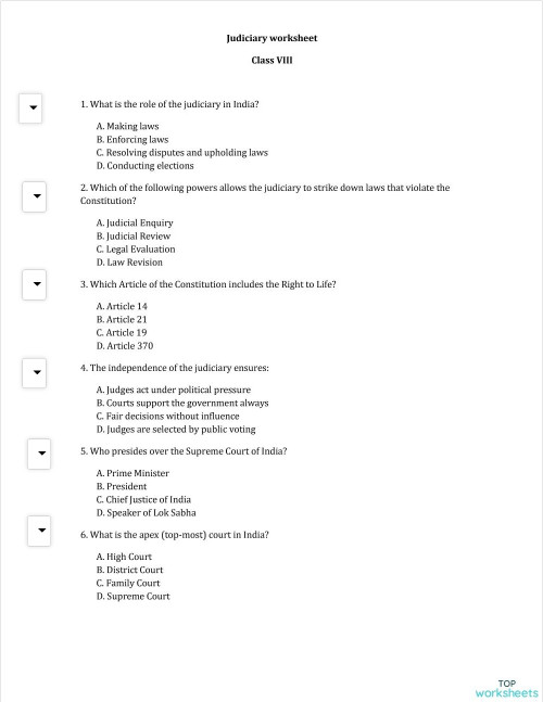 Judiciary worksheet. Interactive worksheet | TopWorksheets