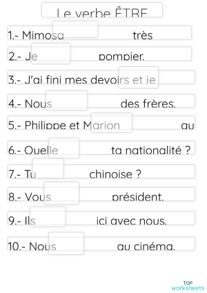 Le verbe être. Fiche interactive | TopWorksheets
