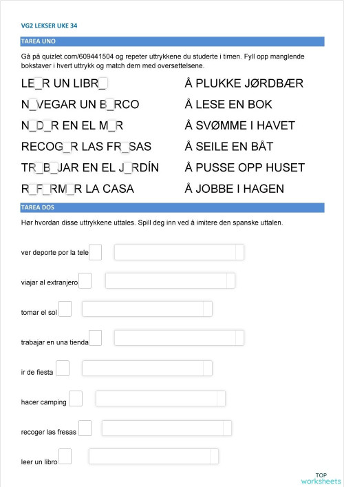 Interactive worksheets and online exercises in norwegian | TopWorksheets
