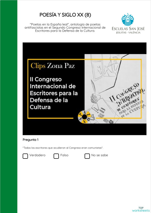 POESÍA Y SIGLO XX (8). Ficha interactiva | TopWorksheets
