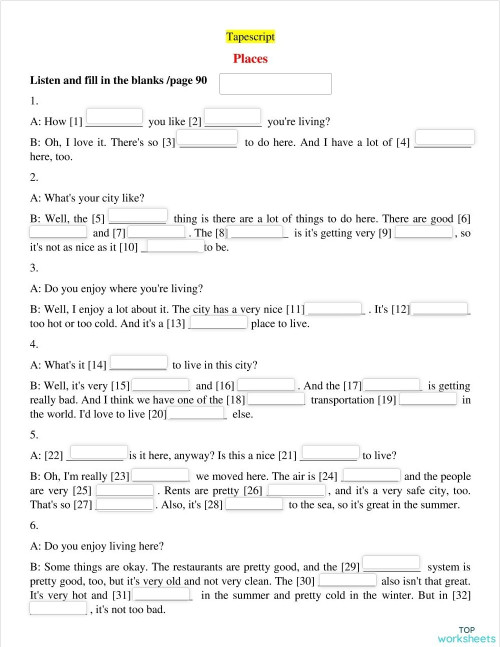 Places (fill in the blank). Interactive worksheet | TopWorksheets