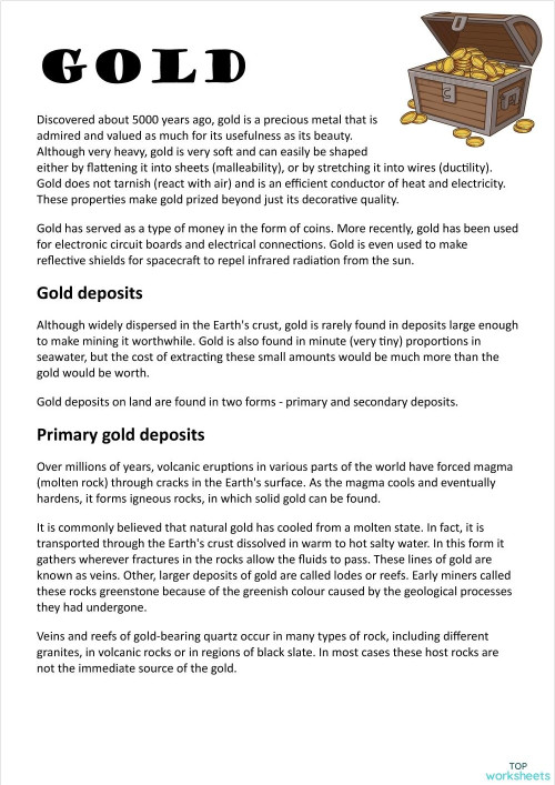 Gold Vocabulary. Interactive worksheet | TopWorksheets