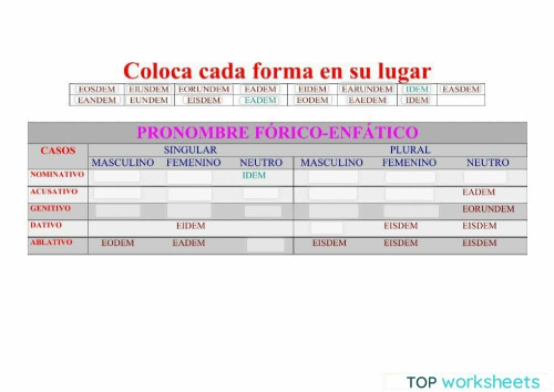 Demostrativo IDEM, EADEM, IDEM. Ficha interactiva | TopWorksheets