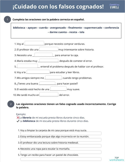 Vocabulario: fichas interactivas y ejercicios online | TopWorksheets