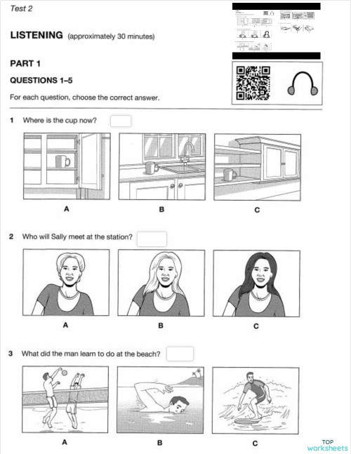KET - APT - LISTENING TEST 2. Interactive worksheet | TopWorksheets