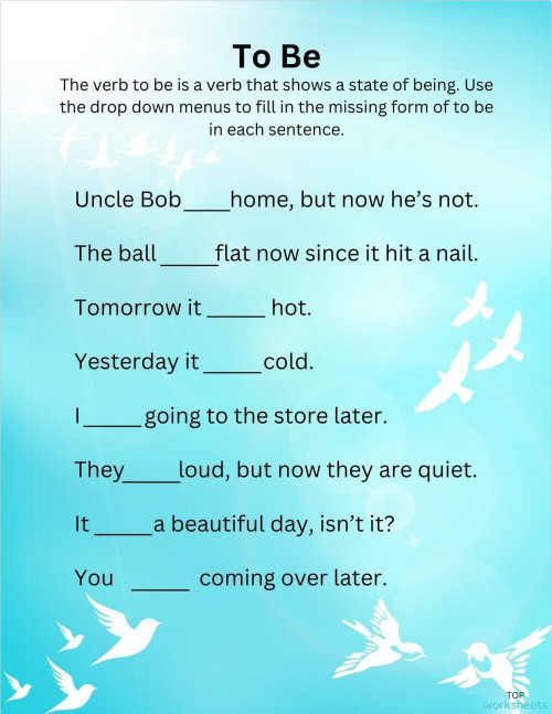 To Be Verbs. Interactive worksheet | TopWorksheets
