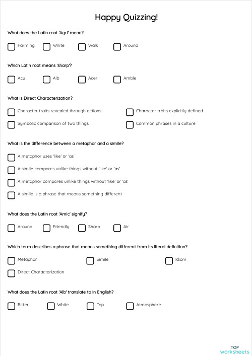 Happy Quizzing!. Interactive worksheet | TopWorksheets