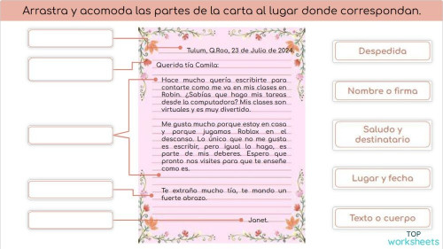 Partes de una carta. Ficha interactiva | TopWorksheets