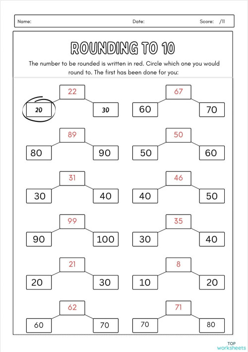 Rounding to the nearest 10. Interactive worksheet | TopWorksheets
