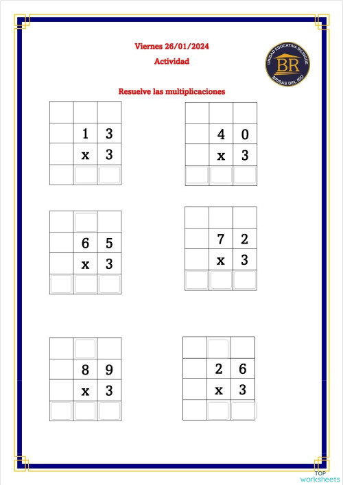 Multiplicaciones con la tabla del 3. Ficha interactiva | TopWorksheets