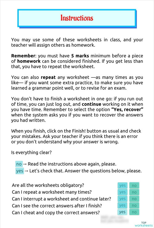 Instructions. Interactive worksheet | TopWorksheets