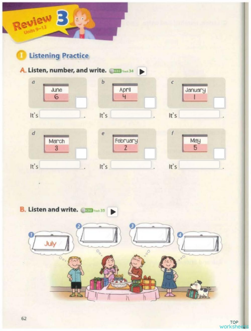 Listen up 2_review 3: Unit 9-12. Bài tập tương tác | TopWorksheets