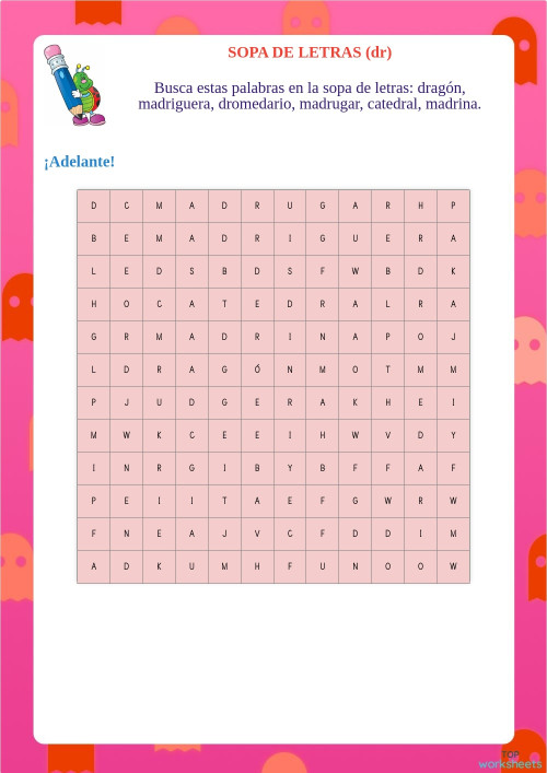 SOPA DE LETRAS (dr). Ficha interactiva | TopWorksheets