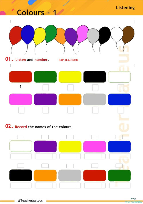 011 - Colours - 1 - Listening - TM0020 (Copied). Interactive worksheet | TopWorksheets