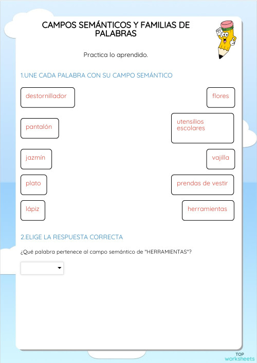 CAMPOS SEMÁNTICOS Y FAMILIAS DE PALABRAS. Ficha interactiva | TopWorksheets