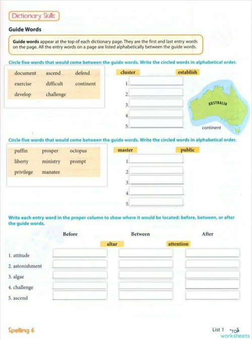 List 1: Dictionary Skills Pg 5. Interactive worksheet | TopWorksheets