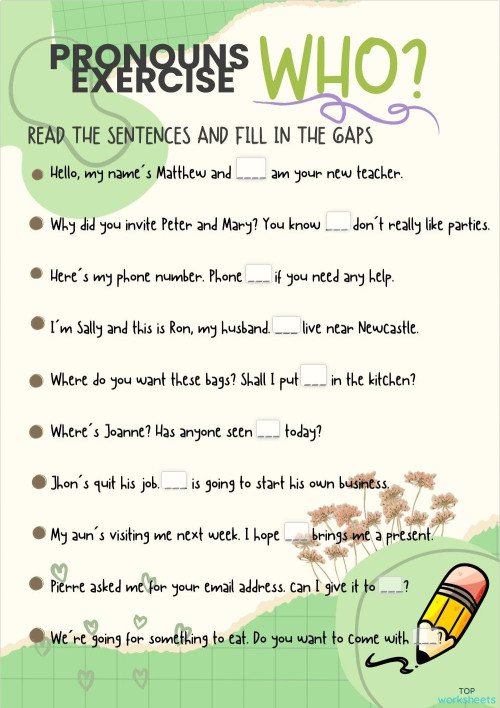 Pronoun_Exercise_5º. Interactive worksheet | TopWorksheets