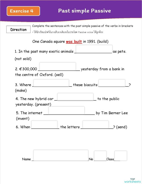 Ex.4 Past simple passive. Interactive worksheet | TopWorksheets