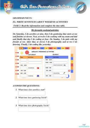 Weekend activities. Interactive worksheet | TopWorksheets