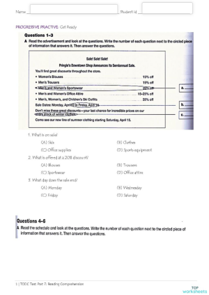 Reading Part 7: Practices. Interactive worksheet | TopWorksheets
