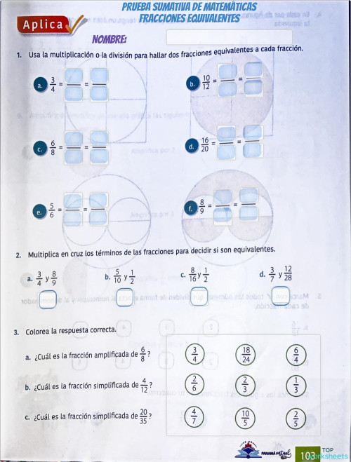 PRUEBA SUMATIVA FRACCIONES EQUIVALENTES 4B. Ficha interactiva ...