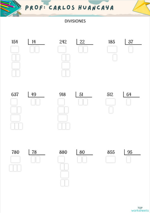 Divisiones exactas. Ficha interactiva | TopWorksheets