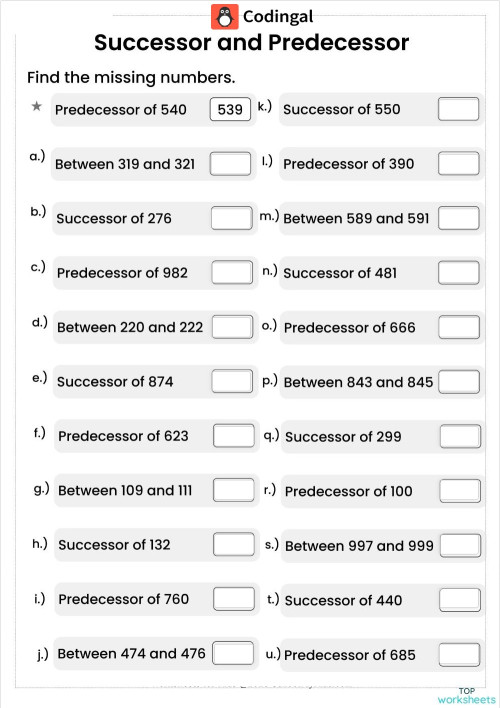 M_G02M03L12_WC02_Prdecessor and Successor. Interactive worksheet ...