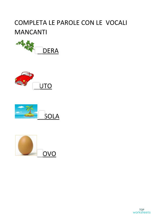 SCRIVI LA VOCALE INIZIALE. Scheda interattiva | TopWorksheets