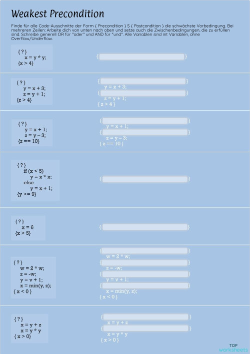 Weakest Precondition. Interaktives Arbeitsblatt | TopWorksheets
