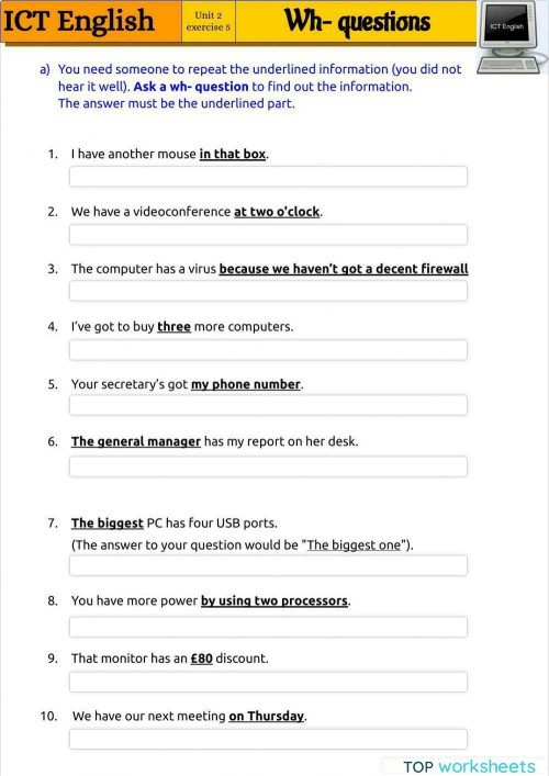 ICT 2.5 — Be — Wh- questions. Interactive worksheet | TopWorksheets