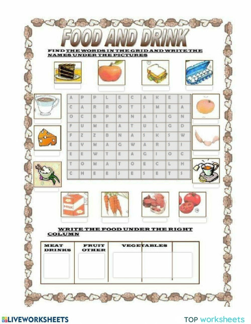 Food and drinks. Interactive worksheet | TopWorksheets