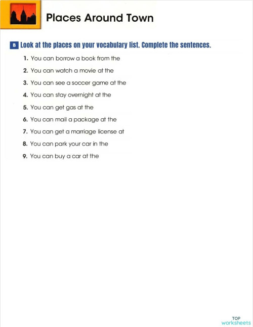 Places Around Town Beginner Workbook Activity B. Interactive worksheet ...