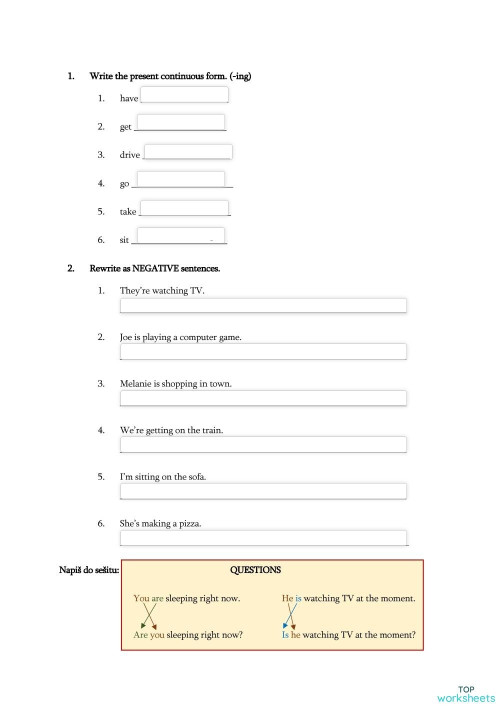 Present Continuous - affirmative, negative, questions. Interactive ...