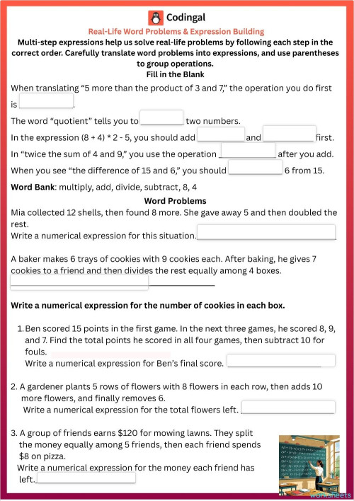 M_G05M12L31_WA02_Writing_and_Interpreting_Expressions_4. Interactive worksheet | TopWorksheets