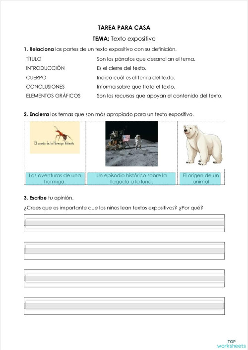 TAREA PARA CASA - TEXTO EXPOSITIVO 5°. Ficha interactiva | TopWorksheets TAREA PARA CASA - TEXTO EXPOSITIVO 5°. Ficha interactiva | TopWorksheets