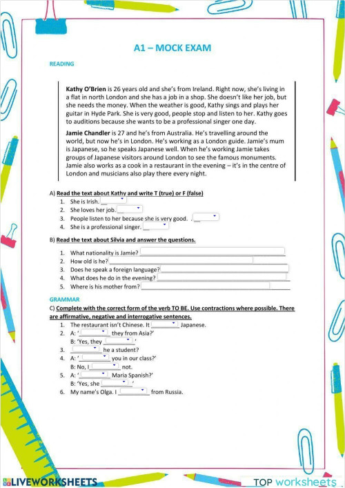 Exam. Interactive worksheet | TopWorksheets