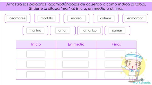 Palabras con "mar". Ficha interactiva | TopWorksheets
