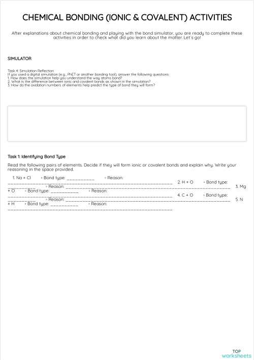 CHEMICAL BONDING (IONIC & COVALENT) ACTIVITIES. Interactive worksheet ...