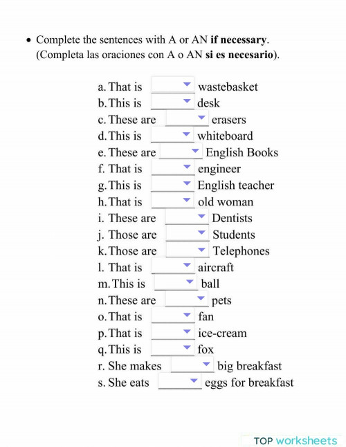 The indefinite articles a-an.. Interactive worksheet | TopWorksheets