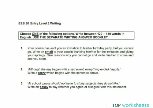 Esb b1 writing 2018b. Interactive worksheet | TopWorksheets