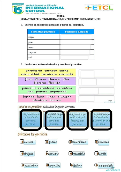 TAREA CLASES DE SUSTANTIVOS. Ficha interactiva | TopWorksheets