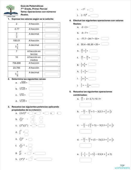 Operaciones con numeros Reales.: fichas interactivas y ejercicios ...