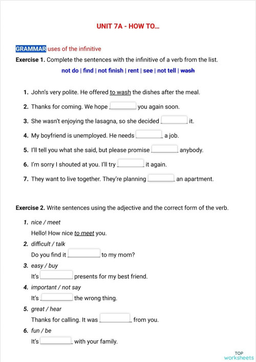 Unit 7A - How to.... Interactive worksheet | TopWorksheets