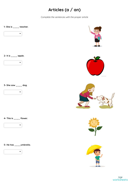 Articles (a / an). Interactive worksheet | TopWorksheets