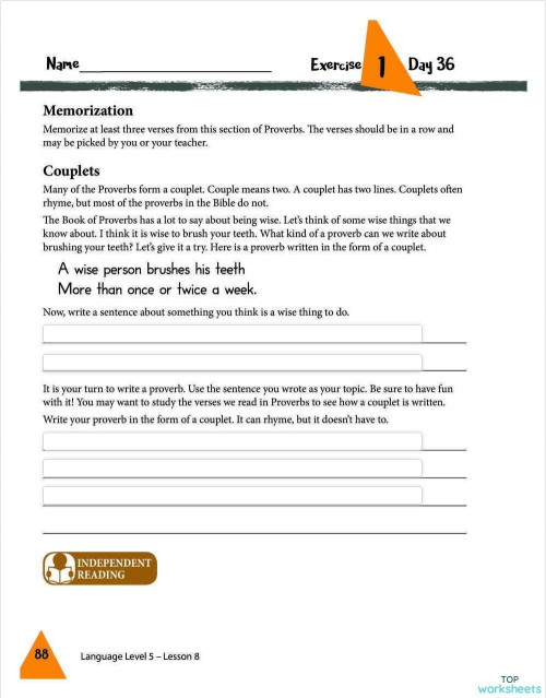 Lesson 8: Memorization Pg 88 Ex 1. Interactive worksheet | TopWorksheets